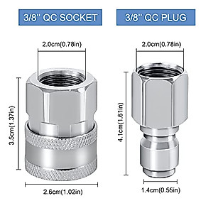 Edicapo 4 Sets NPT 3/8 Inch Stainless Steel Male and Female Quick Connector Kit Male Female 3/8 Quick Connect Fittings Pressure Washer Adapters Pressure Washer Accessories (Internal Thread)