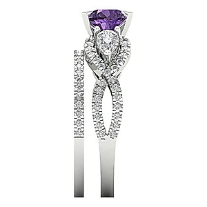 2.1 ct Round Pear Cut Custom Engraving 3 stone Alexandrite Designer Statement Classic Ring Band Set 18K White Gold Size 9.5