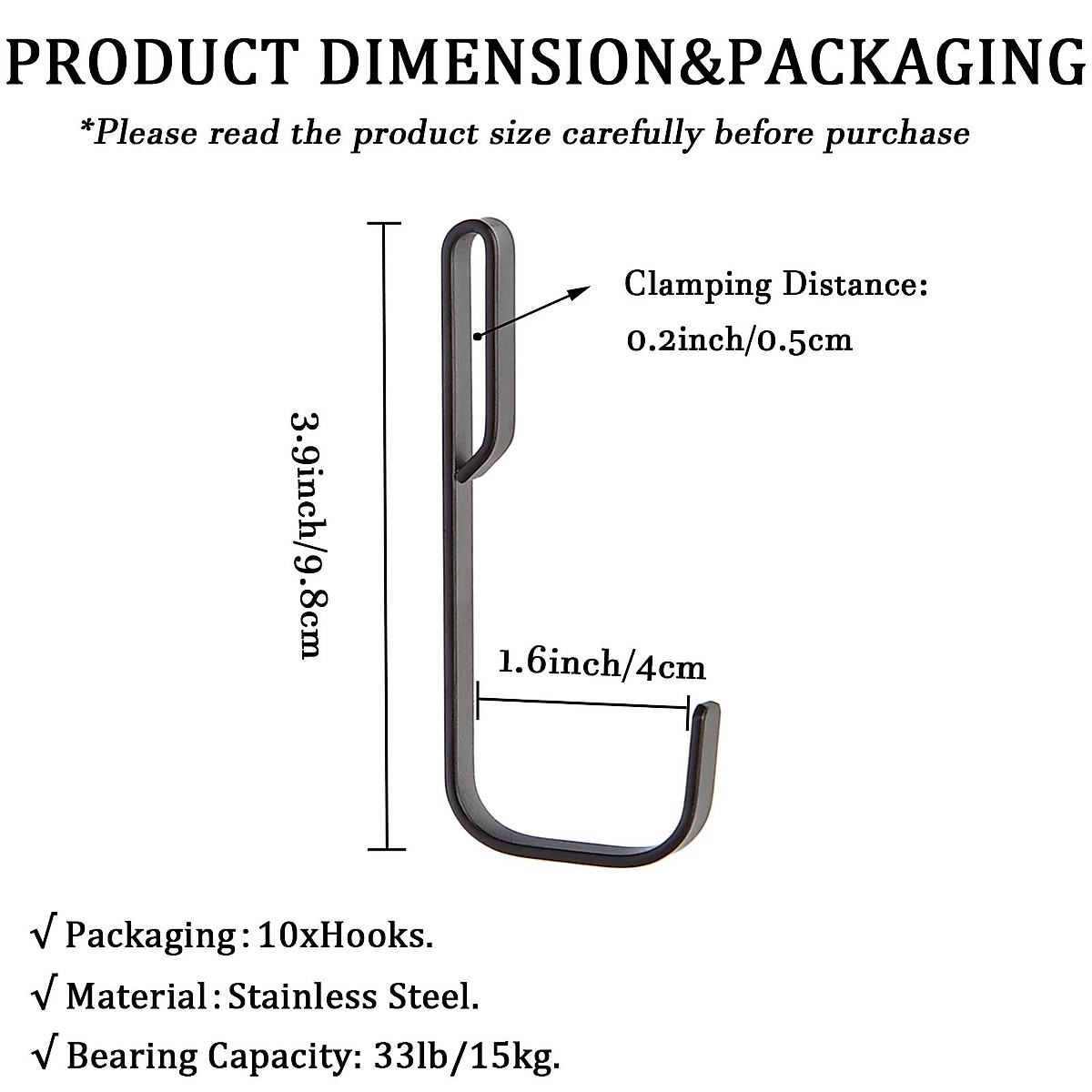 hotwolf 10Pack Stainless Steel J Shaped Hooks,Black Wire Rack Hooks,Heavy Duty S Hooks,Multi Purpose Storage Hooks,Hanging Metal Hooks for Kitchenware Towels Handbag