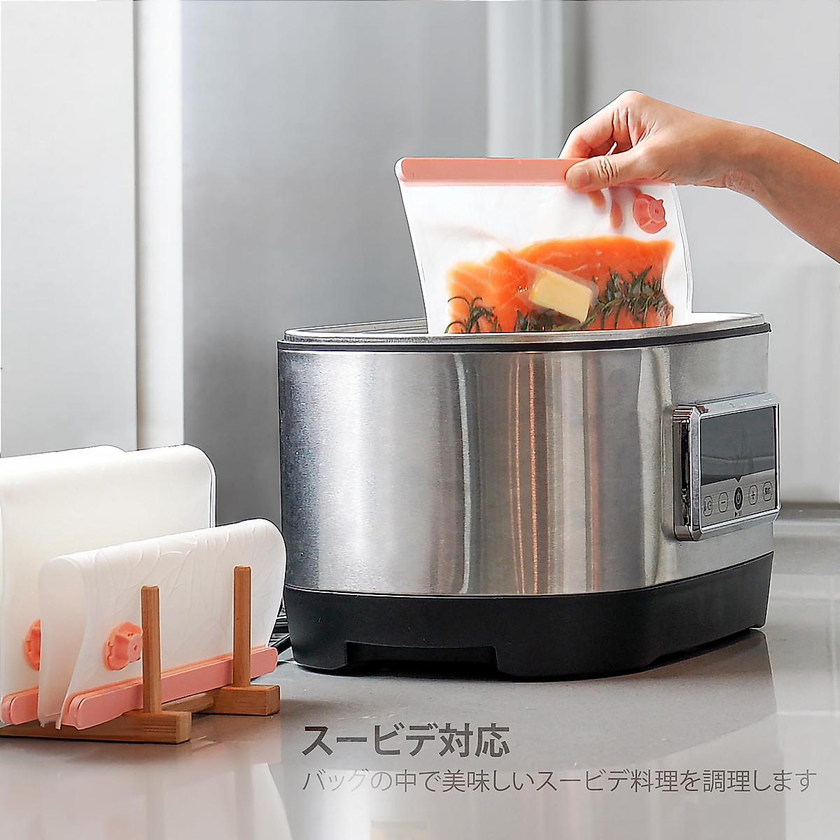 SealVax® 4 Pack of reusable vacuum seal bags for food. 2 Large and 2 Small sous vide bags, All in Blue - Includes Handheld Vacuum Sealer and BPA-Free, Food Storage Bag for Meal Prep.