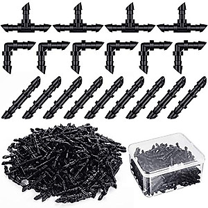 Zonon 240 Pieces Drip Irrigation Fittings Kit for 1/4 Inch Tubing, 80 Barbed Couplings, 80 Tee Fittings, 80 Elbows, Barbed Connectors with Plastic Box for Garden Lawn Drip or Sprinkler Systems, Black