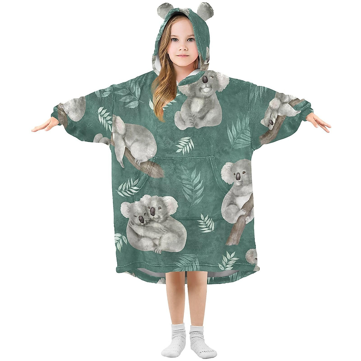 GOODOLD Cartoon Koala Wearable Blanket Hoodie for Kids Oversized Sherpa Hooded Blanket Cozy Warm Gift
