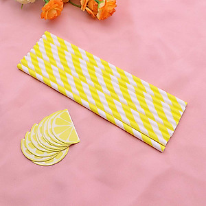 Cabilock Delicate 30pcs Hawaii Lemon Party Straws Fruit Paper Straws Party Supplies for Drinking