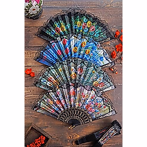 HUNANBANG 1 Dozen 12 Pieces Folding Hand Fans Church Wedding Gift, Party Favors, DIY Decoration Gift Size9 Wholesale 12pack (Flower)