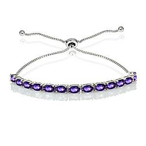 B. BRILLIANT Sterling Silver 5x3mm African Amethyst Oval-Cut Bolo Pull-string Adjustable Tennis Bracelet
