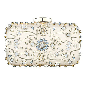 Women Noble Crystal Beaded Evening Bag Wedding Clutch Purse Champagne