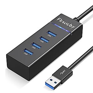USB Hub 3.0 Flrsucby 4 Port USB 3.0 Hub with 1ft USB Splitter Cable Multi USB Port Expander, USB Hub for Laptop, PC, Mac, Printer, Mobile HDD, USB Flash Drive, School or Business Computer Accessories