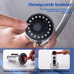 【UPDATED】Pull Down Kitchen Faucet Sprayer Head Replacement Part, 3 Function Pull Out Sink Sprayer Replacement Nozzle, Kitchen Faucet Head Hose Spray Tap Spout, Chrome