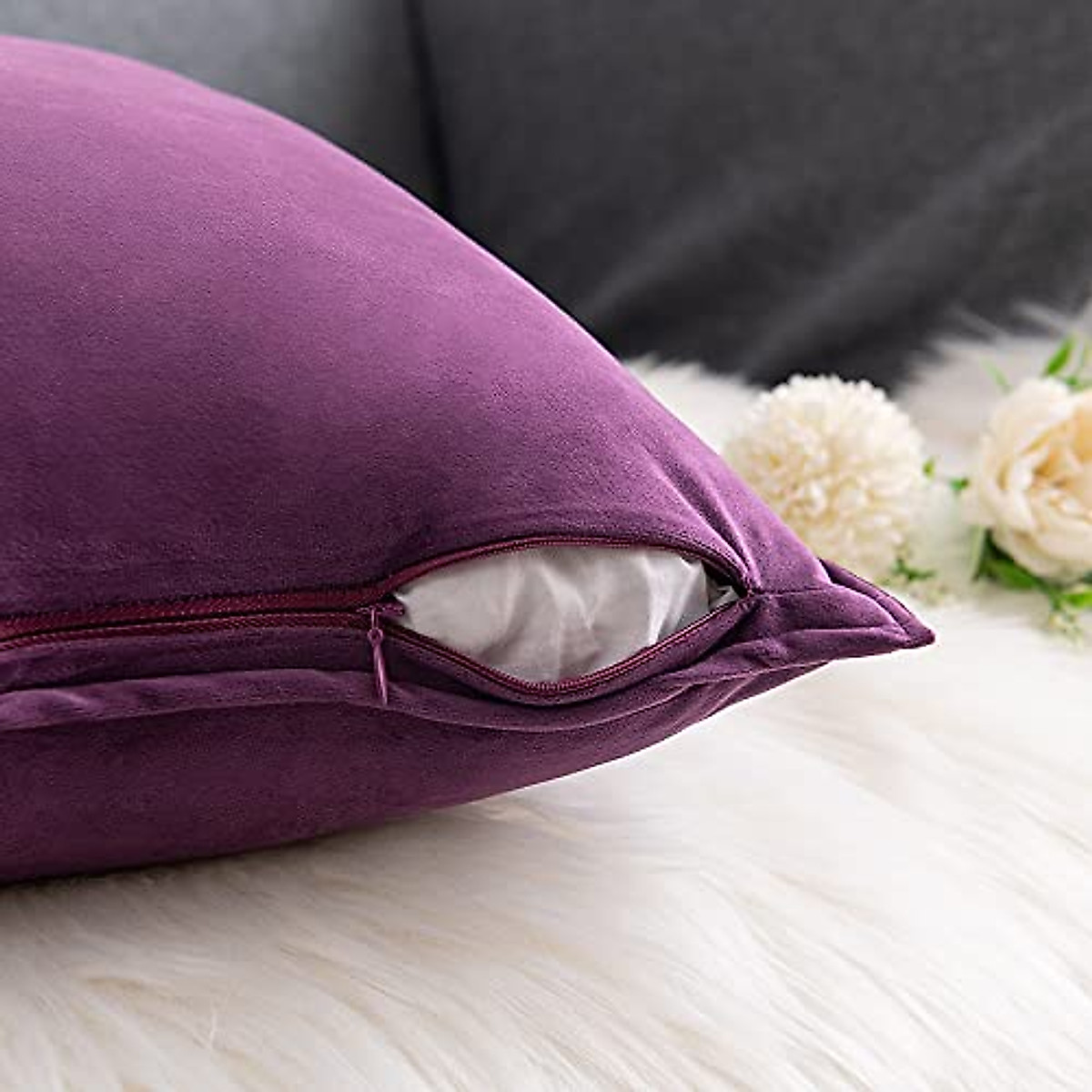 Comvii Purple Pillows - Decorative Pillows, Inserts & Covers (2 Throw Pillows + 2 Pillow Covers ) - Throw Pillows for Couch - Velvet Throw Pillows for Bed -flanged Pillow Covers 18x18 – Purple