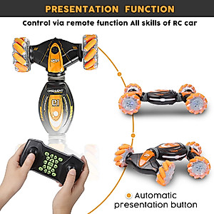 Ruirtarci Music Water Spray RC Car, 4 Wheel Drive Stunt Car Toy for Kids, Hobby RC Crawlers, Double Sided Rotating 360°Remote Control Car, Dual-Color (Orange)