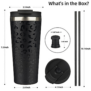 BJPKPK 22oz Insulated Tumbler With lid And Straw Stainless Steel Tumblers Travel Coffee Mug Reusable Thermal Cup,Black Leopard