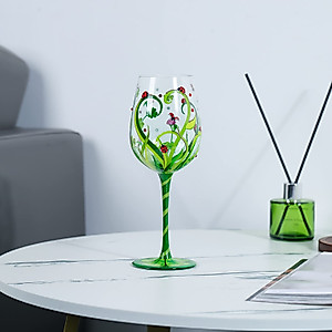 NymphFable Ladybug Wine Glass Hand Painted Wine Glass Personalised Ladybug Birthday Gift for Women, 15oz