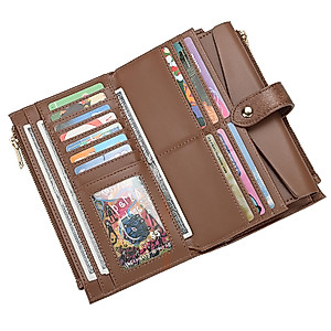 YALUXE Double Zipper Wallets for Women Wristlet Cellphone Purse Card Holder Vegan Leather