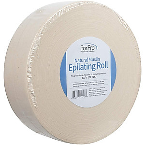 ForPro Premium Natural Muslin Epilating Roll for Body and Facial Hair Removal, Tear-Resistant, Lint-Free, 2.5” W x 100 Yards, Natural