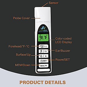 Amplim Baby Thermometer | 3-in-1 Accurate Infrared Thermometer for Ear, Forehead & Touchless, FSA/HSA Eligible Fever Thermometer for Baby, Infants, Toddlers, Kids & Adults | White Base Stand & Clock