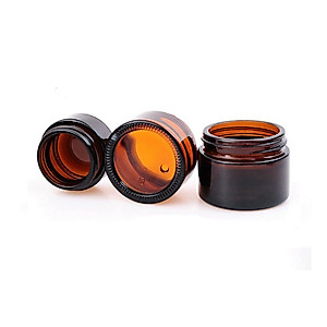 5Pcs 10ml 0.35oz Travel Size Empty Refillable Amber Glass Cosmetic Containers Round Sample Jars Pot Vial Bottle with Inner Liners and Black Lids for Face Creams Lotions and More