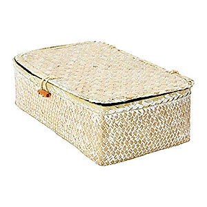 Creative Co-Op Hand-Woven Seagrass Lids & Toggle Closure, Whitewashed, Set of 2 Storage Box, 2 Count