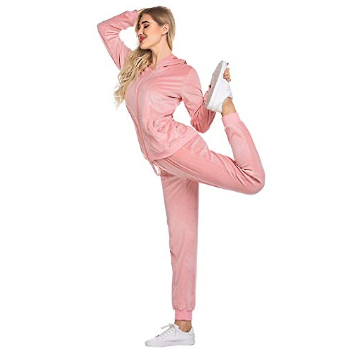 HOTOUCH Womens Hoodie Set Velour Jogging Track_Suit Active Wear Pink, Large