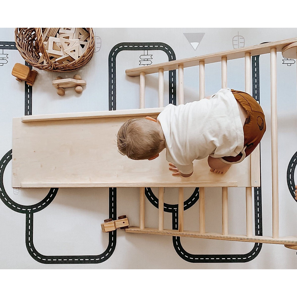 LITTLE Bot Ofie Mat, Soft Baby Play mat, Reversible Foam Floor mat, 6.5 ft x 4.5 ft, Durable and Non-Toxic (Country Road, Large)