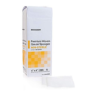 McKesson Premium Woven Gauze Sponges, Non-Sterile, 16-Ply, 100% Cotton, 4 in x 4 in, 200 Per Pack, 1 Pack
