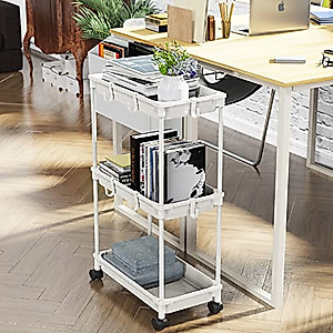 SimpleHouseware Standard 3-Tier Slim Rolling Storage Cart, White