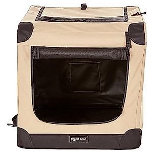 Amazon Basics 2-Door Collapsible Soft-Sided Folding Soft Dog Travel Crate Kennel, Medium (21 x 21 x 30 Inches), Tan