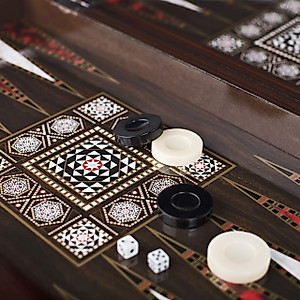 LaModaHome Star Decorated Turkish Backgammon Set, First Class Elite Vinyl Classical Design, Decorated with Motives, Board Game Tavla, Magnetic Closing Mechanism Adults Kids, Café