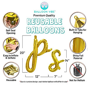 Balloon Vibe Custom Letter Balloons 16 Inch – Cursive Foil Balloon Letters Alphabets & Numbers Personalized Balloons – Create Mylar Balloon Banner for Birthday, Anniversary, or Any Other Occasion