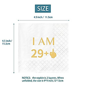 30th Birthday Cocktail Napkins, 30th Birthday Party Decorations Gifts for Men and Women, “I Am 29+1” Birthday Party Supplies Favor for Cake Dessert Table, 50-Pack 2-Ply | 4.5 x 4.5 inch folded