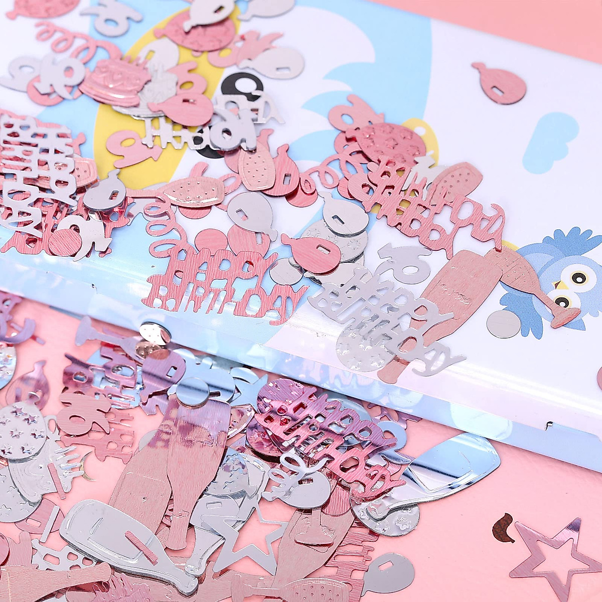 16th Birthday Confetti Rose Gold Number 16 Happy Birthday Party Confetti Metallic Foil Balloon Star Birthday Cake Table Scatter Confetti for 16 Birthday Party Anniversary Celebration Decorations