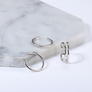 PATISORNA 925 Sterling Silver Open Toe Rings for Women Hypoallergenic Adjustable Cuff Toe Ring Set Minimalistic Toe Rings Foot Jewelry A