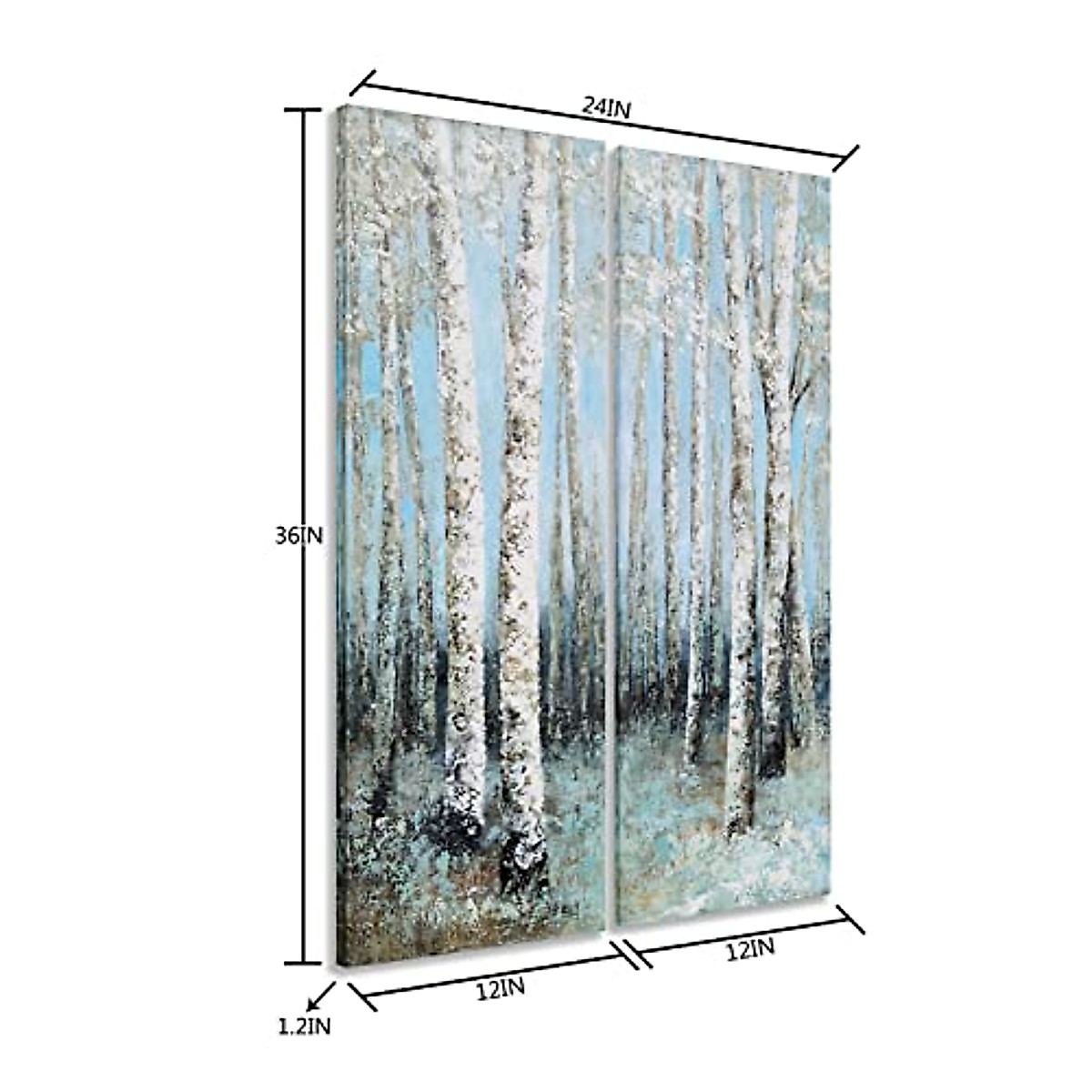 YHSKY ARTS Birch Tree Canvas Wall Art - Abstract Forest Paintings with Textured - 2 Pieces Nature Pictures for Living Room Bedroom Bathroom Decor