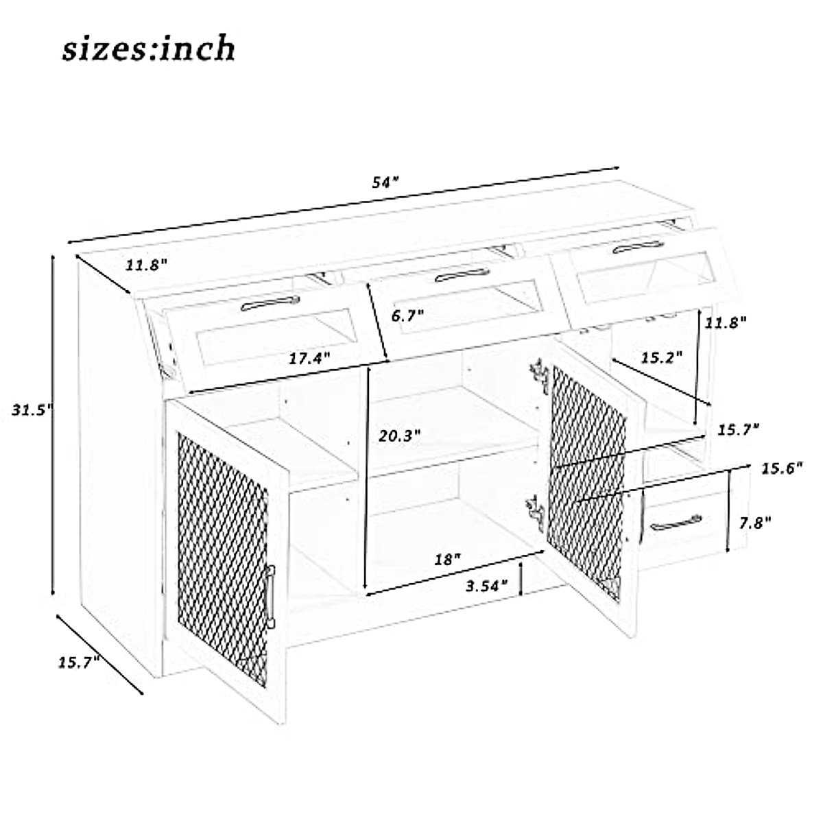 Voohek Farmhouse Buffet Cabinet with Storage, Kitchen Sideboard Multifunctional with Drawers and Door Shelves, Extra Large, White