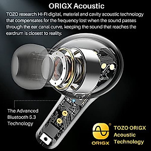TOZO A2 Mini Wireless Earbuds Bluetooth 5.3 in Ear Light-Weight Headphones Built-in Microphone, IPX5 Waterproof, Immersive Premium Sound Long Distance Connection Headset with Charging Case, Black