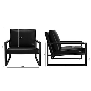 AWQM Modern PU Leather Accent Chair Arm Chair with Extra-Thick Padded Backrest and Seat Cushion Sofa Chairs for Living Room Bedroom, 105 Degree Slant Back, Non-Slip Adsorption Feet, Black