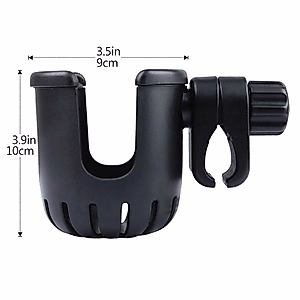 Universal Cup Holders for Bikes and Strollers, Drink Holders for Trolleys and Wheelchairs with 360-degree Rotation (Black, 1 Piece)