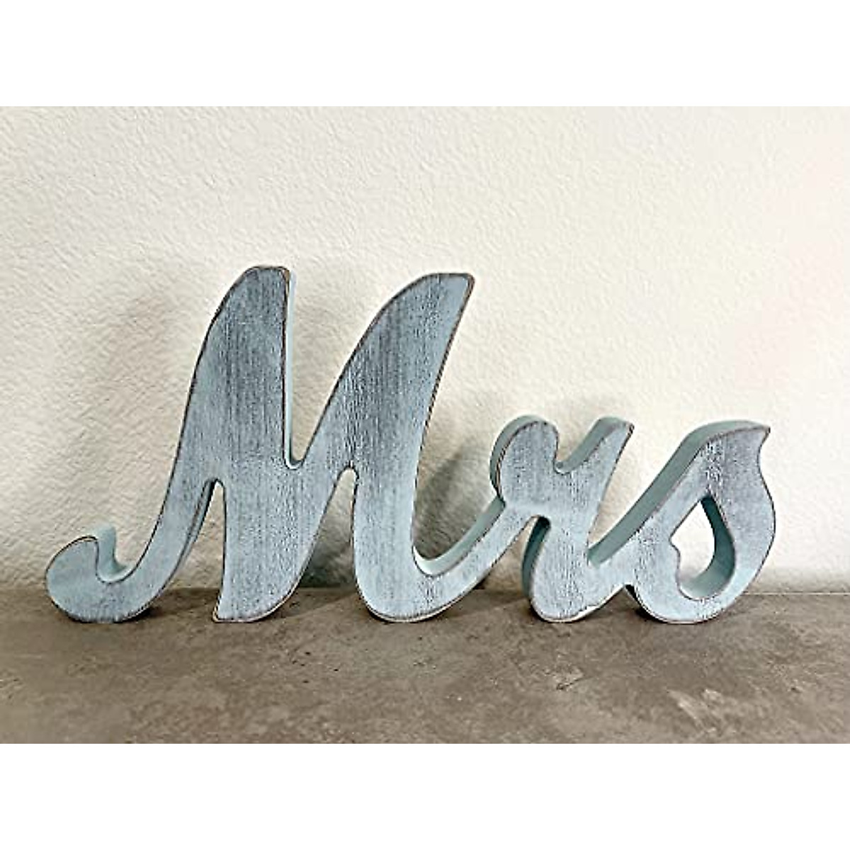 Mr & Mrs Wood Sign Wedding Decorations for Bride & Groom Reception Head Table. Wooden Letters for Married Couple's Centerpiece, Engagement & Bridal Shower Party Or Wedding Cake Table. (Rustic Blue)