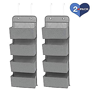 Delta Children 4 Pocket Over The Door Hanging Organizer Easy Storage/Organization Solution - Versatile and Accessible in Any Room in the House, Dove Grey, (Pack of 2)