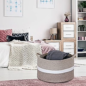 Extra Large Storage Basket, Woven Cotton Rope Blanket Basket for Nursery and Home, Fabric Laundry Basket with Handles for Living Room, Laundry Room, Kids Room and Bedroom, Mixed Brown