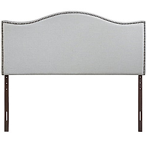 Modway Curl Linen Fabric Upholstered King Headboard with Nailhead Trim and Curved Shape in Gray