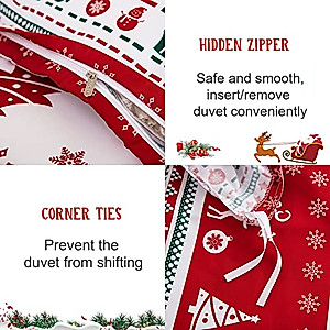 Luxudecor Christmas Duvet Cover Set Queen Size Deer Snowflake Christmas Tree Duvet Cover Soft Microfiber Bedding Set with Pillowcase for Christmas New Year (3pcs, 90"x90")