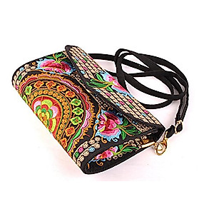 Chinese Embroidered Casual Canvas Women’s Wallets Zipper Closure Purse Wristlet