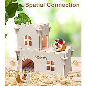 Cooenia Castle Chinchilla House, Hamster Wooden Large 2 Floor Guinea Pig Hideout Play House Hut with Windows, Door and Apple Sticks for Hedgehog Gerbil Hamster Small Animal Habitat
