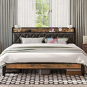 ANCTOR King Size Bed Frame, Storage Headboard with Outlets, Easy to Install, Sturdy and Stable, No Noise, No Box Springs Needed - Perfect for a Good Night's Sleep
