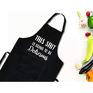 This is Going to be Delicious Apron Funny Apron with Pockets Gift for Men Women | Christmas / Thanksgiving Gift BBQ Grill Cooking Gift for Husband / Dad | Chef Kitchen Black Apron with pockets