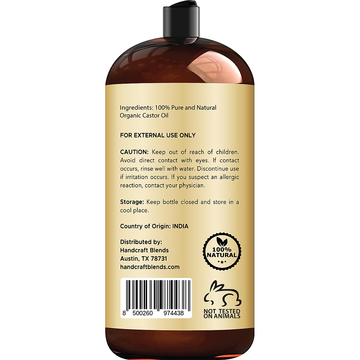 Handcraft Blends Organic Castor Oil - 28 Fl Oz - 100% Pure and Natural - Premium Grade Oil for Hair Growth, Eyelashes and Eyebrows - Carrier Oil - Hair & Body Oil - Expeller-Pressed