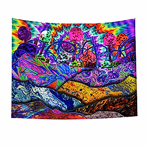 Trippy Tapestry Psychedelic Mountain - Magic Mushroom Wall Hanging Multiple Colorful Hippie Tapestries Art Window Treatments Valance Bedroom Decor Living Room Door Curtain Balcony Sheer Room Divider