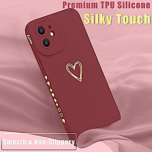 Teageo Compatible with iPhone 12 Case 6.1 inch for Women Girls, Cute Luxury Love Heart [Soft Anti-Scratch Full Camera Lens Protection] Silicone Girly Shockproof Phone Case for iPhone 12-Burgundy