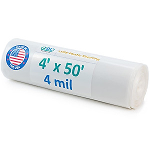 IDL Packaging Clear 4 mil Plastic Sheeting for Painting, 4' x 50' (200 sq. ft.) LDPE Film Roll - Heavy-Duty Thick Polyethylene for Painting, Construction, Home Use - Drop Cloth & Vapor Barrier