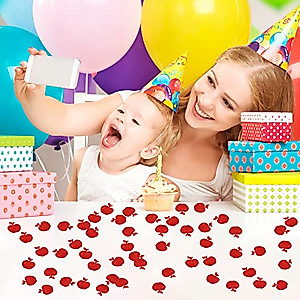 Halodete Apple Birthday Confetti - Baby Shower Party Table Decorations - Fruit Party Confetti - Summer Apple Table Scatter Confetti Decorations - Red Glitter, 120pcs